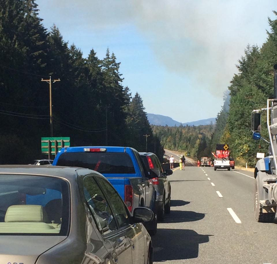 Mill Bay wildfire as highway traffic halted
